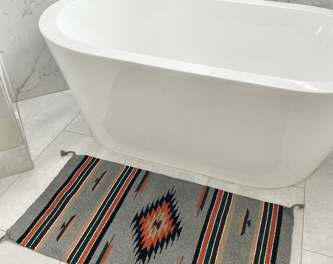 Grey and Orange Aztec Rug, Tribal Rug, Southwestern Rug, Boho Rug ...