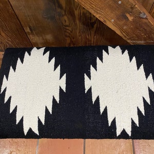Black & White Aztec Upholstered Bench With Hairpin Legs: Dining Height ...