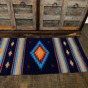 Navy & Orange Aztec Rug, Tribal Rug, Southwestern Rug, Kilim, Boho Rug ...
