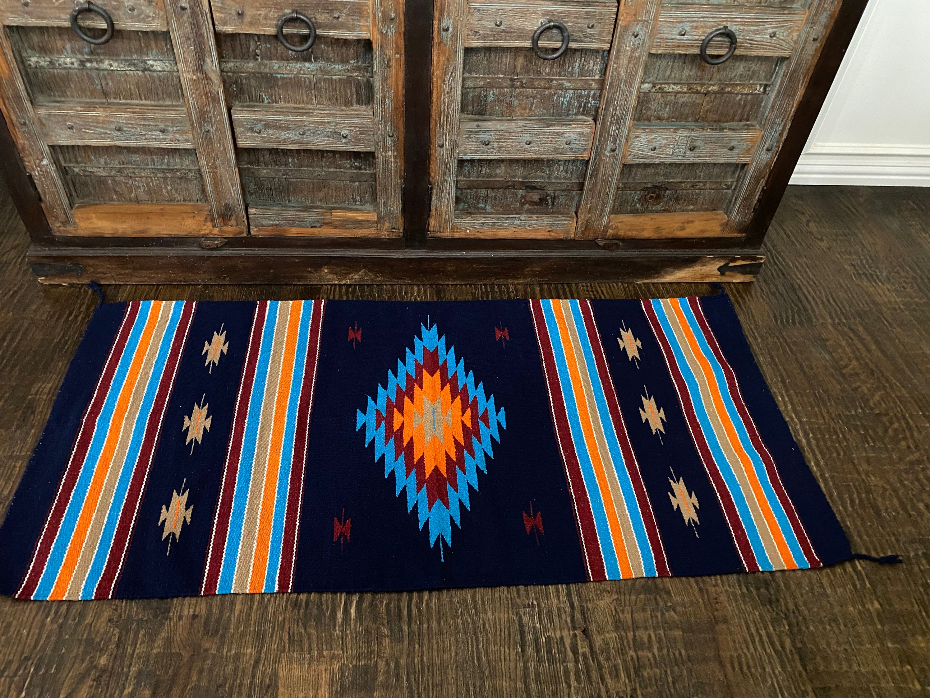 Navy & Orange Aztec rug tribal rug southwestern rug kilim | Etsy