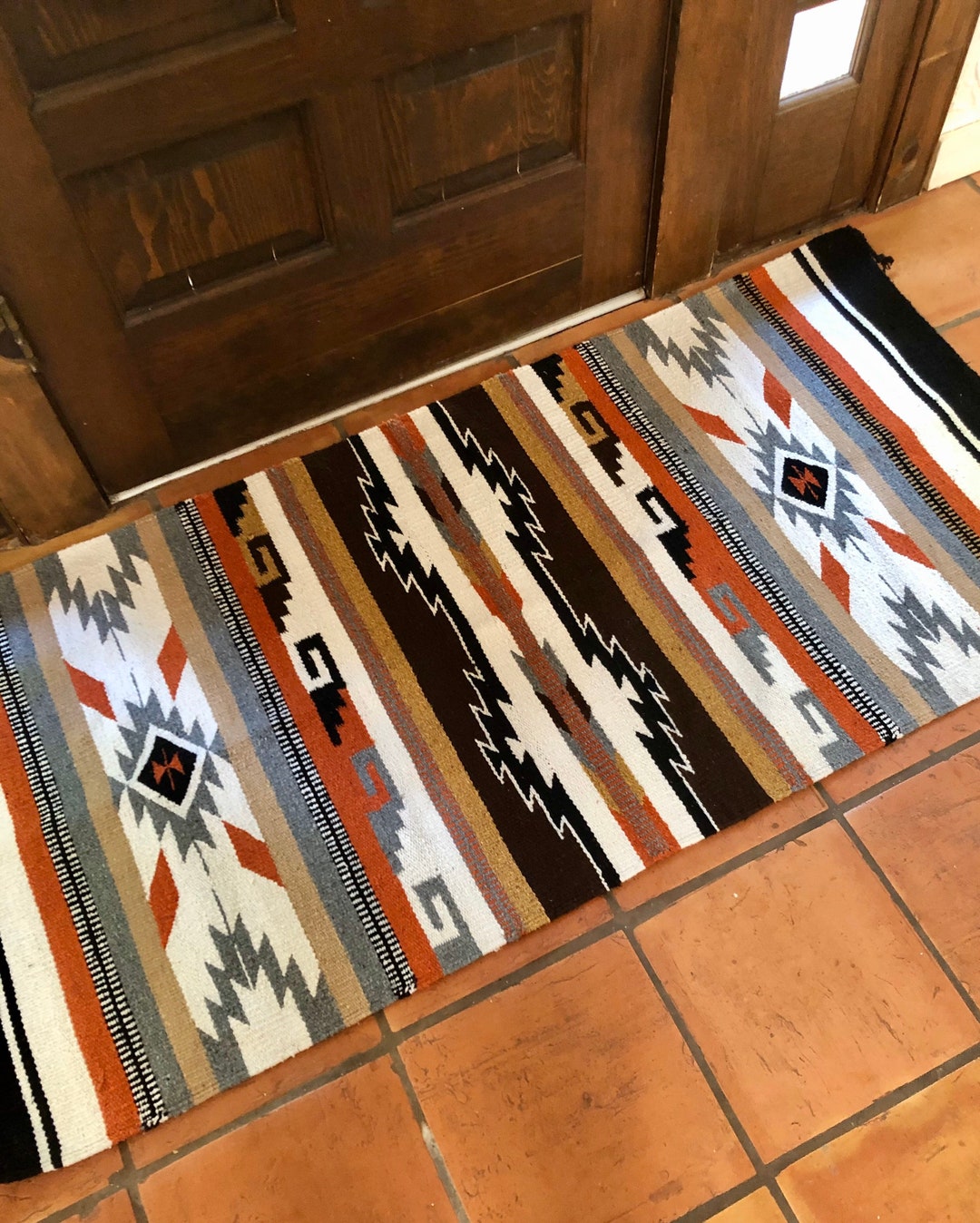 White and Tan Aztec Rug, Tribal Rug, Southwestern Throw Rug, Kilim ...