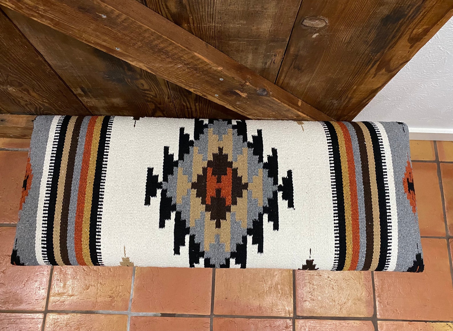Aztec White Upholstered Bench Boho Bench Aztec Bench Farm - Etsy Canada