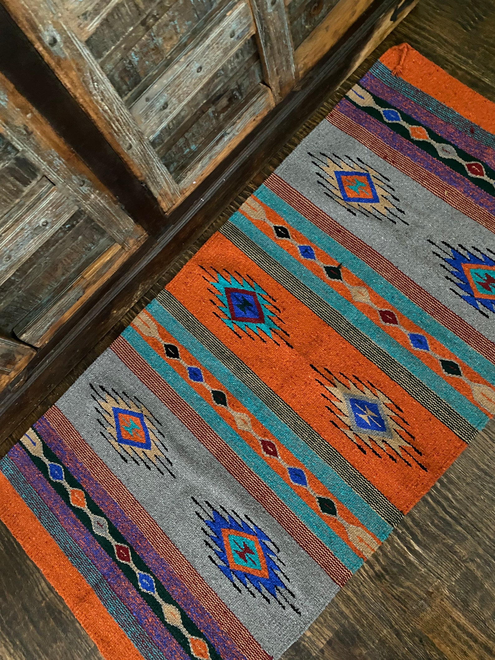 Grey and Blue Aztec Rug Tribal Rug Southwestern Rug Kilim - Etsy