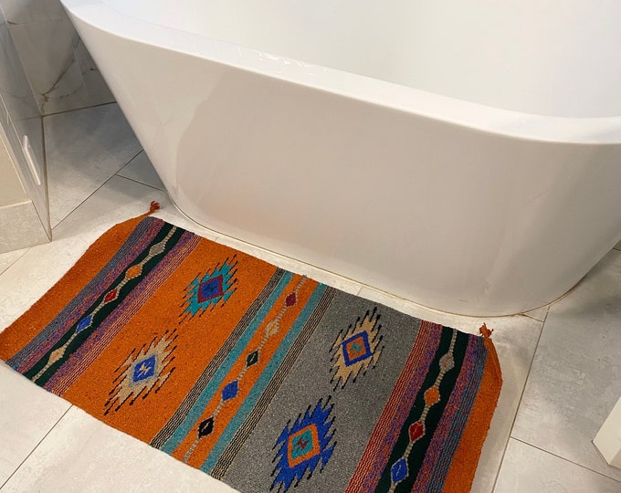 Small Tan and Teal Aztec Rug, Tribal Rug, Southwestern Rug, Kilim, Boho ...