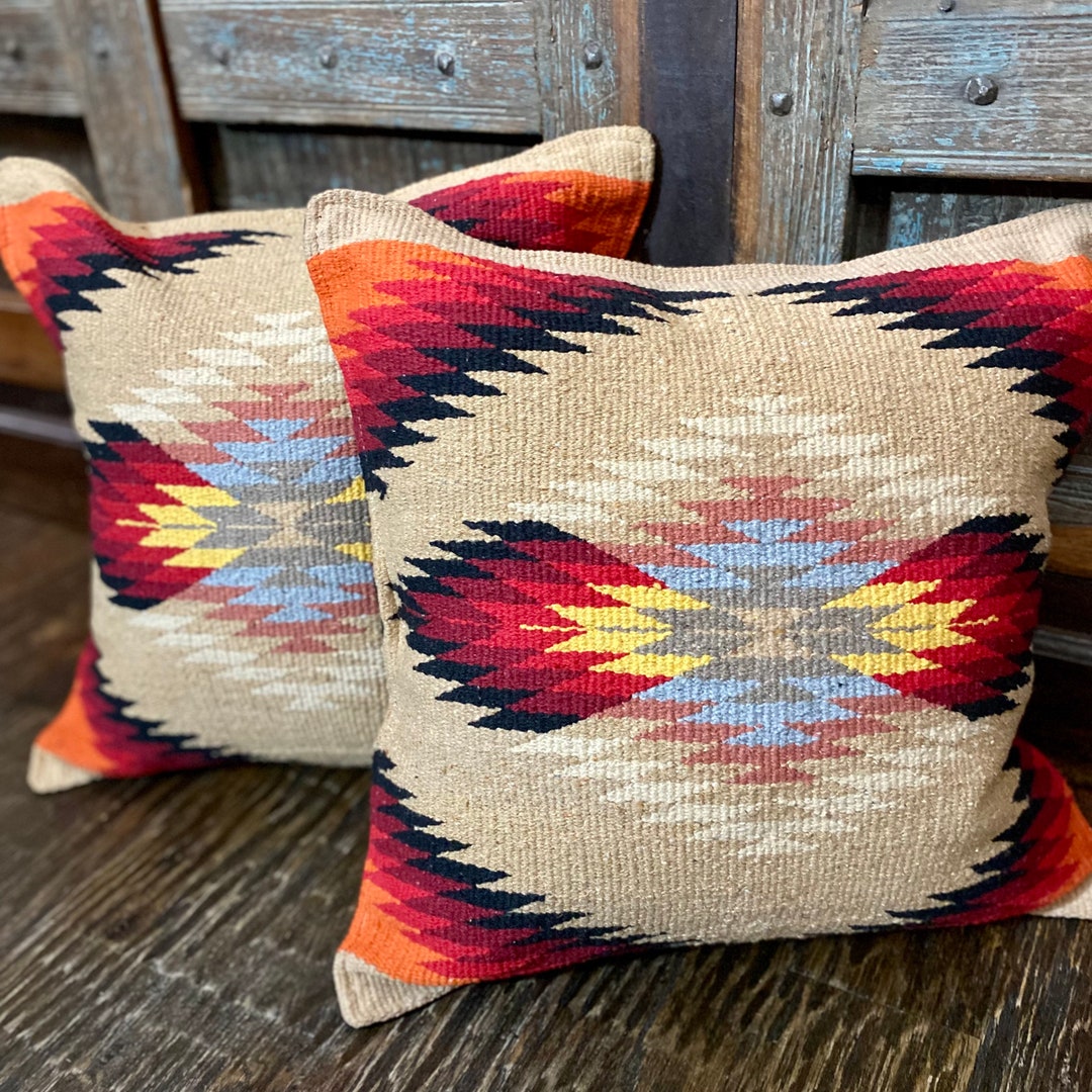 Tan & Red Aztec Throw Pillow With Insert, Boho Pillow, Western Pillow ...