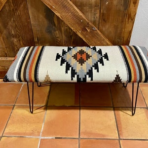 Aztec White Upholstered Bench Boho Bench Aztec Bench Farm - Etsy