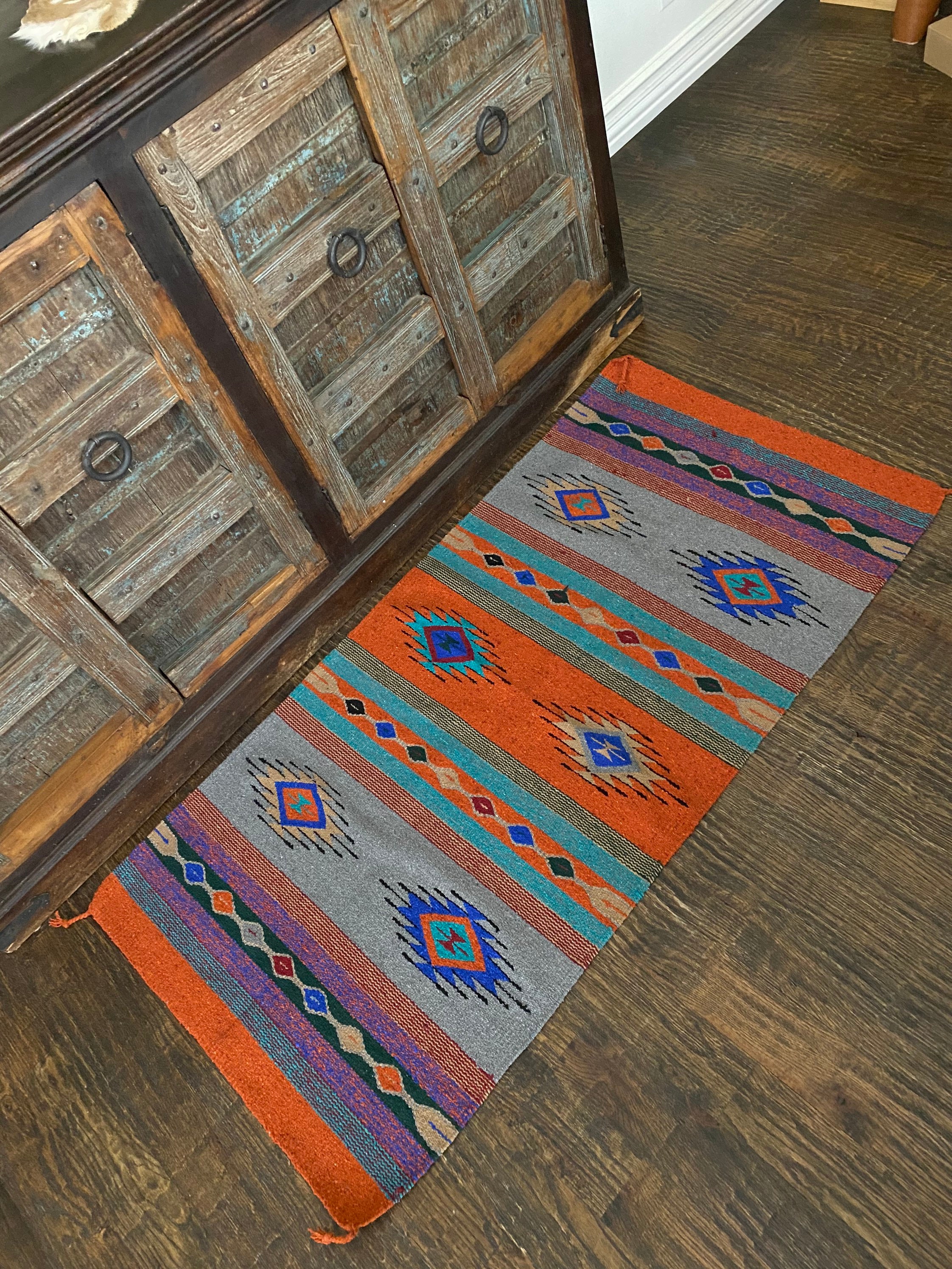 Grey and blue Aztec rug tribal rug southwestern rug kilim | Etsy