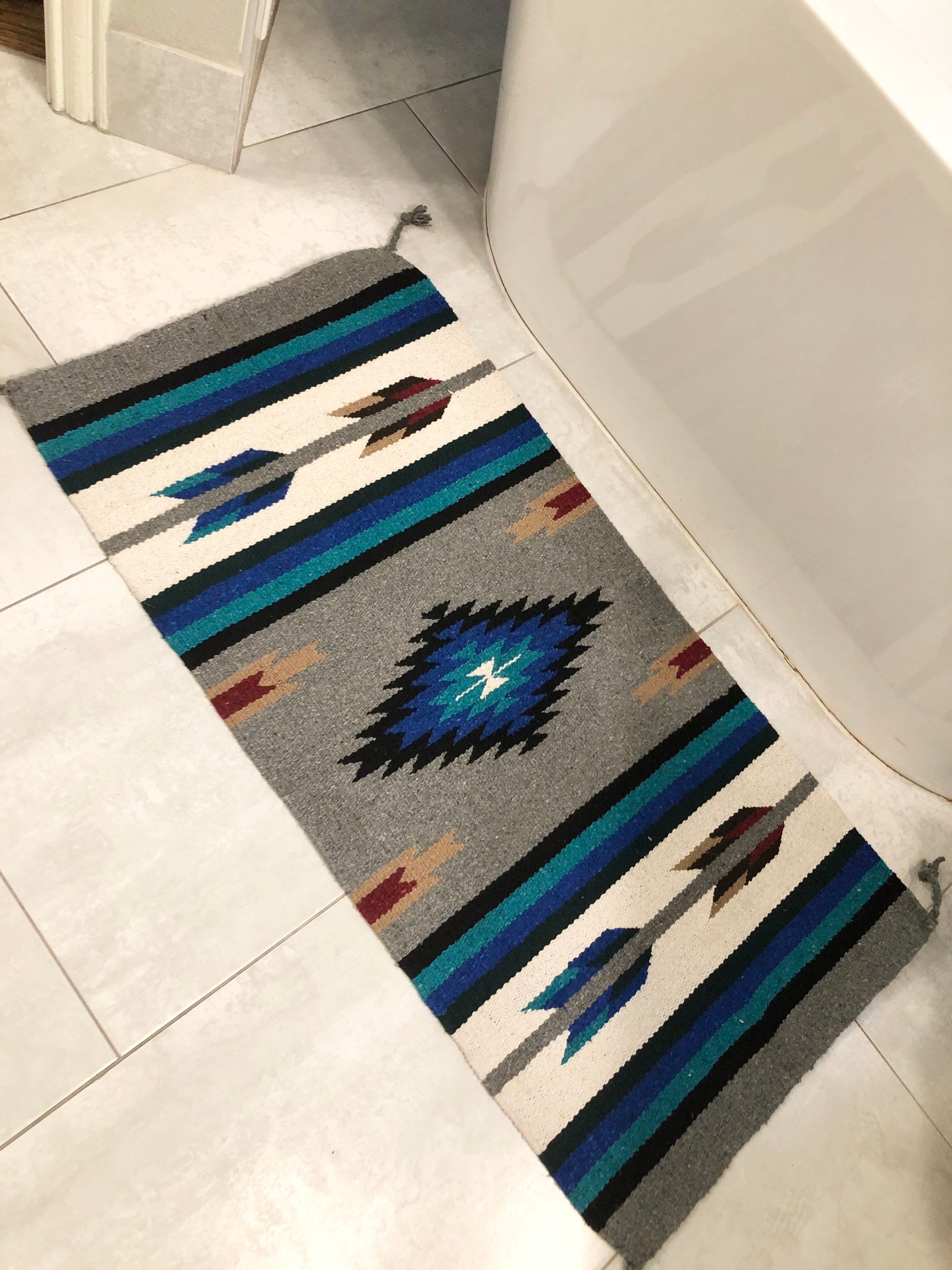 Small Grey Aztec rug tribal rug southwestern throw rug boho | Etsy