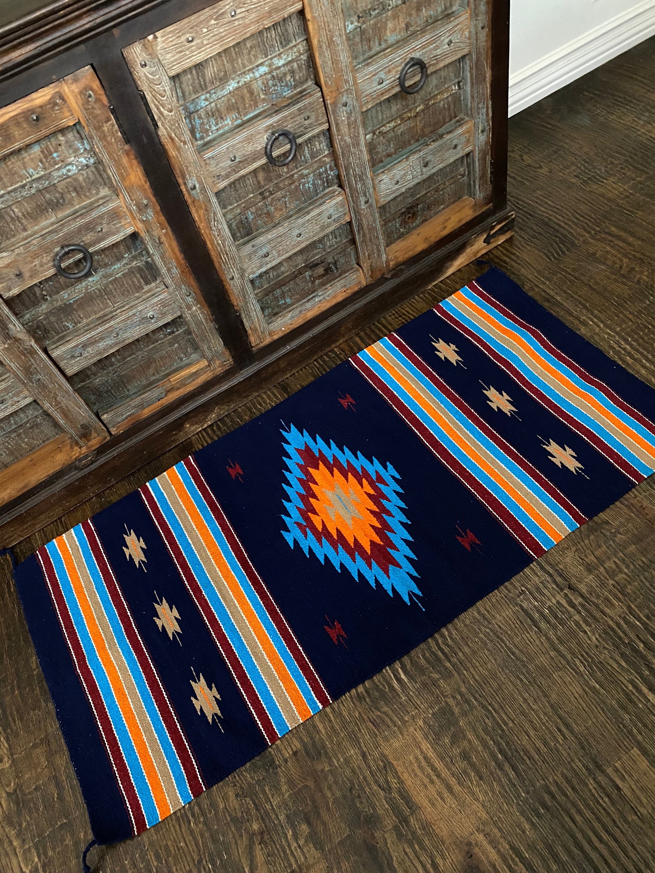 Navy & Orange Aztec rug tribal rug southwestern rug kilim | Etsy
