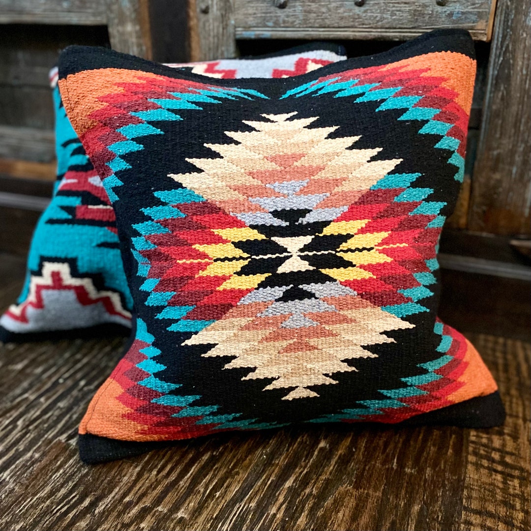 Black & Orange Retro Aztec Throw Pillow With Insert, Boho Pillow ...