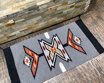 Small Tan and Teal Aztec Rug, Tribal Rug, Southwestern Rug, Kilim, Boho ...