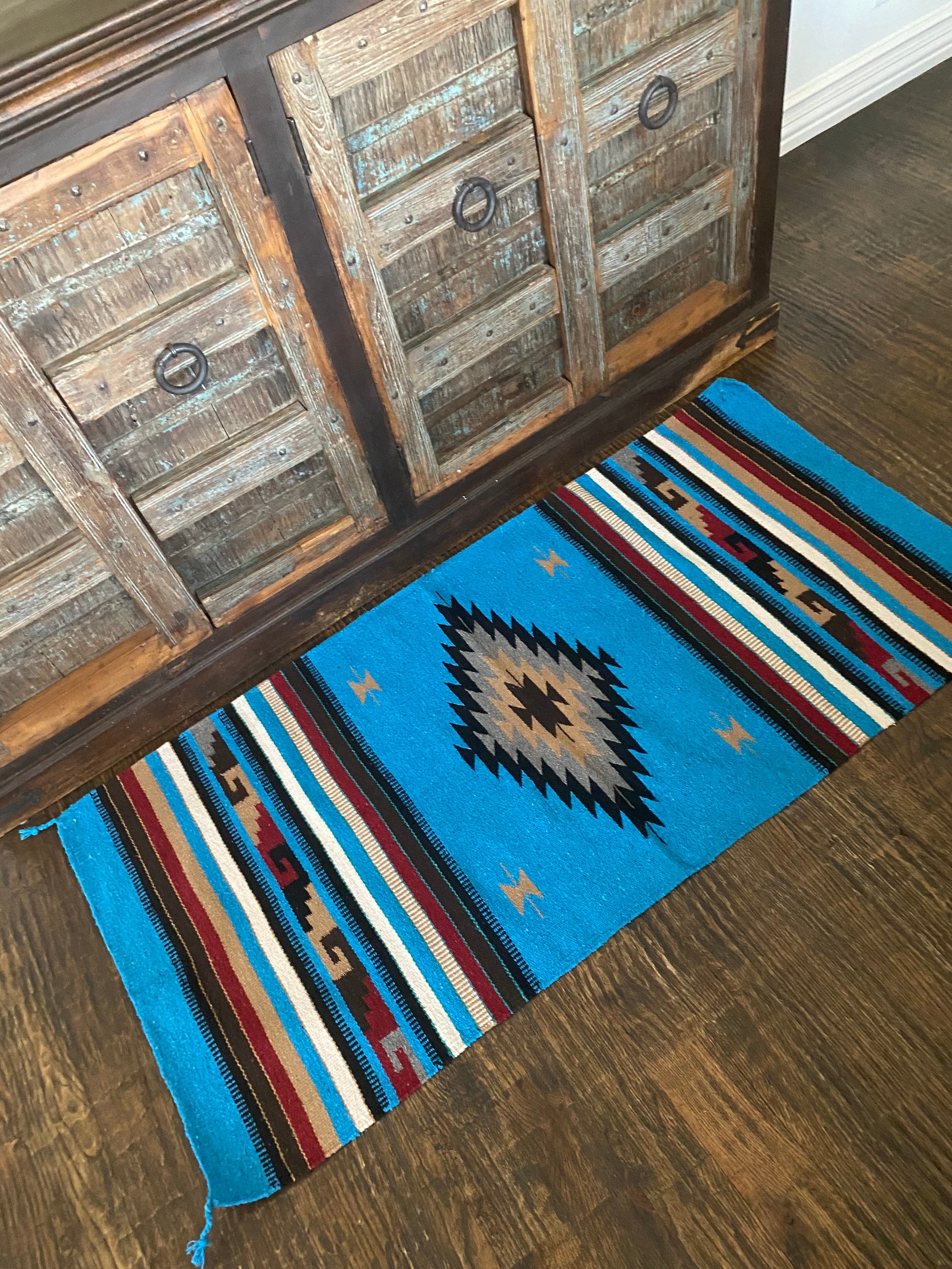 Turquoise Aztec Throw Rug: Southwestern Tribal Decor (32x64) - Etsy