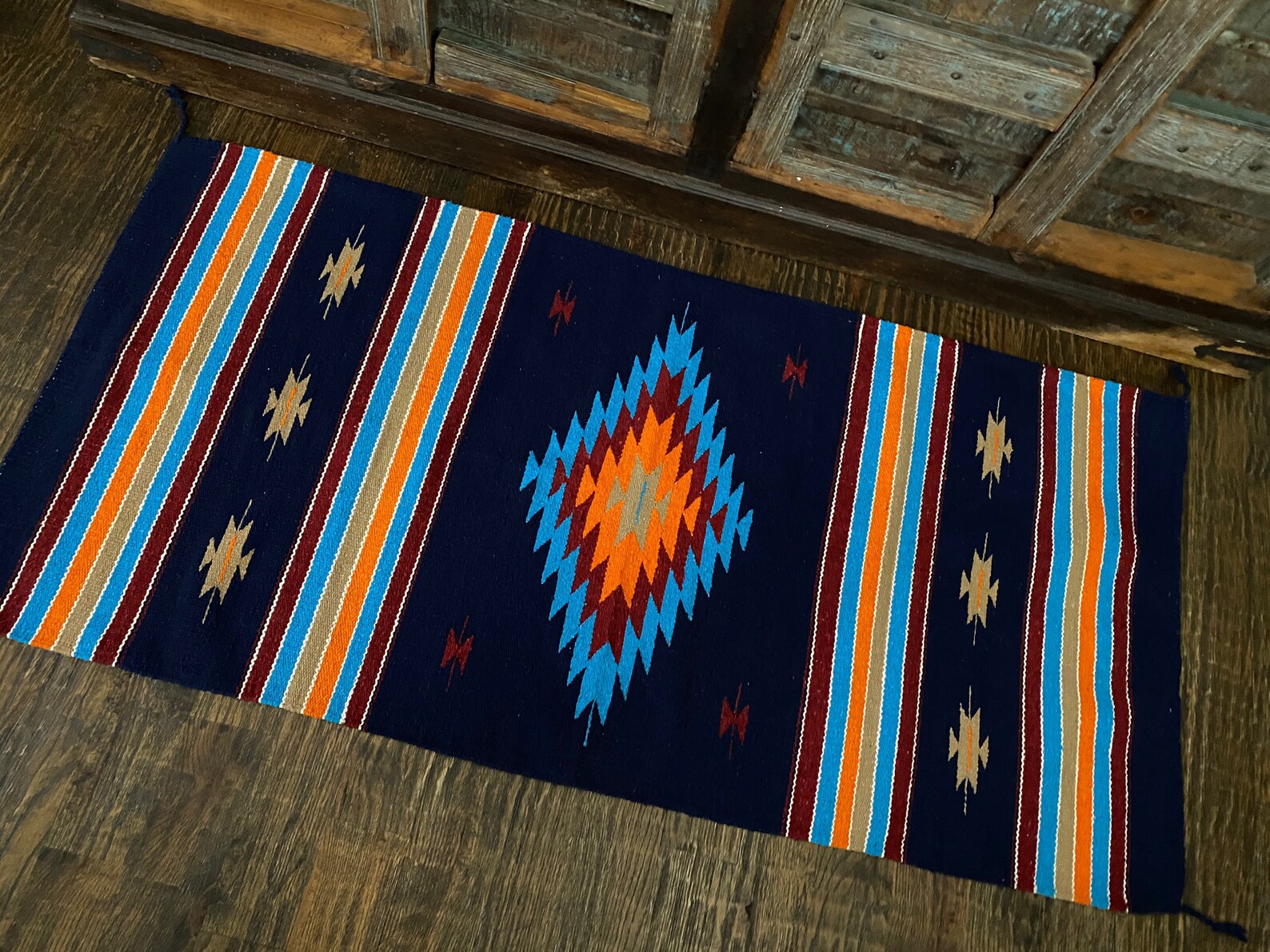 Navy & Orange Aztec rug tribal rug southwestern rug kilim | Etsy