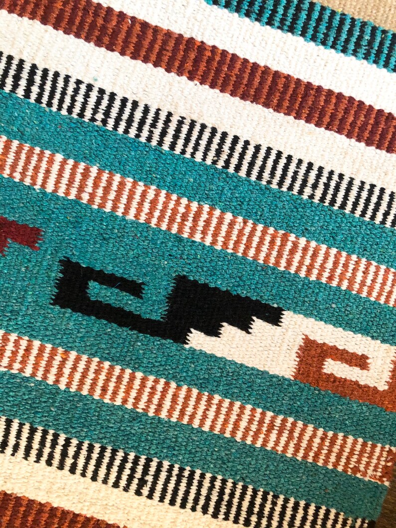 Tan and Teal Aztec Rug Tribal Rug Southwestern Throw Rug | Etsy