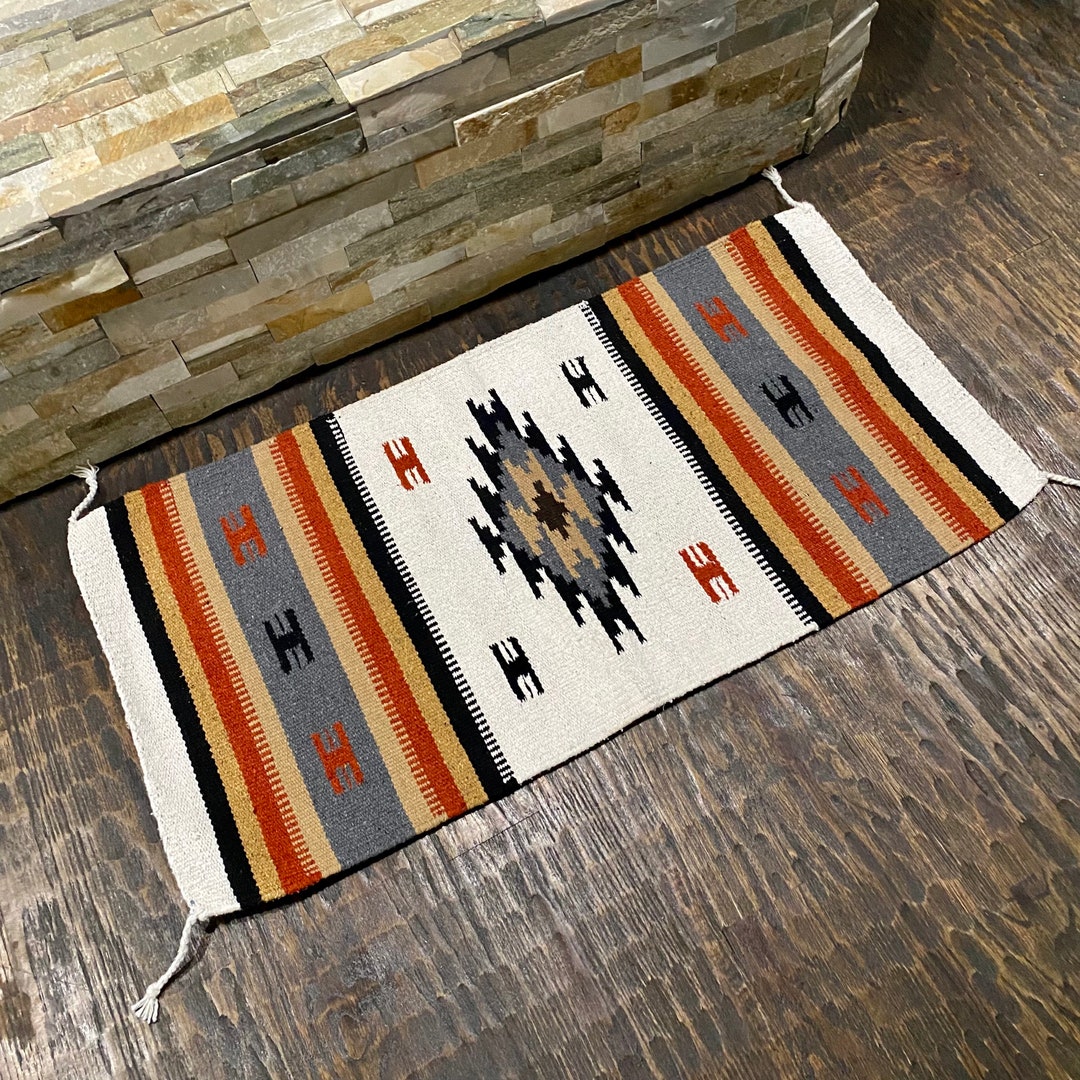 Small White and Tan Aztec Rug, Tribal Rug, Southwestern Rug, Boho Rug ...