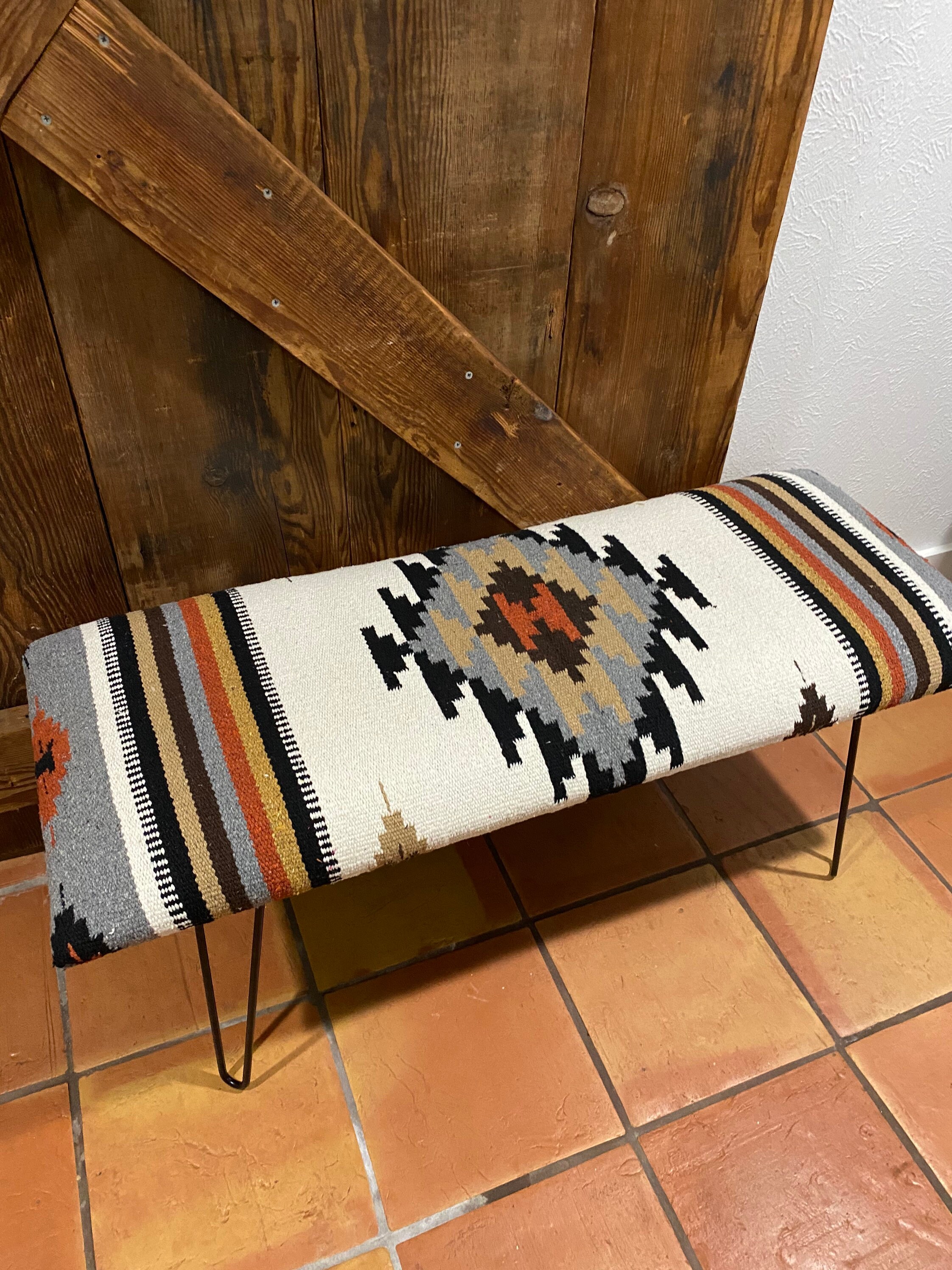 Aztec White Upholstered Bench Boho Bench Aztec Bench Farm - Etsy Canada