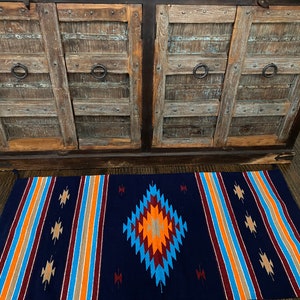 Navy & Orange Aztec Rug, Tribal Rug, Southwestern Rug, Kilim, Boho Rug ...