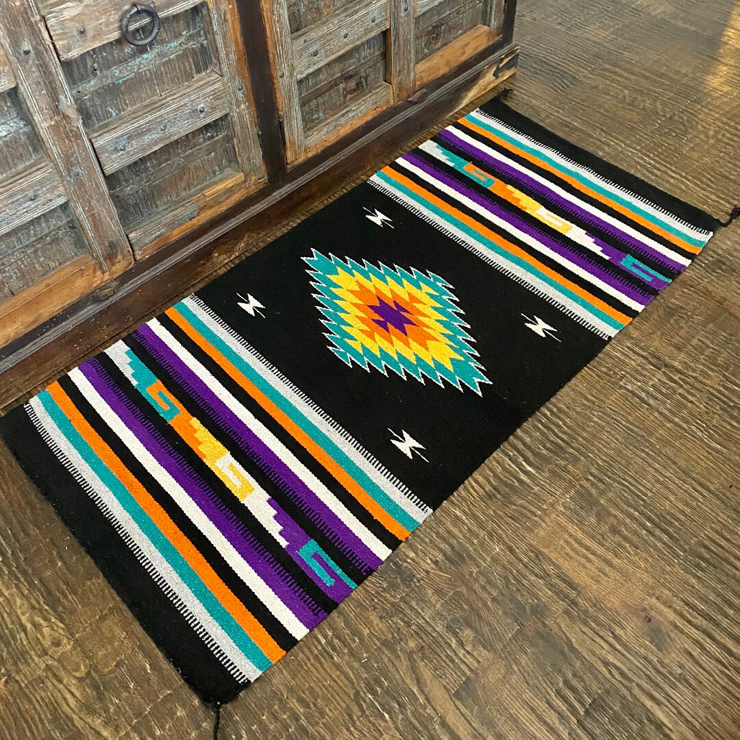 Black Multi Aztec Rug, Tribal Rug, Southwestern Throw Rug, Kilim, Boho ...