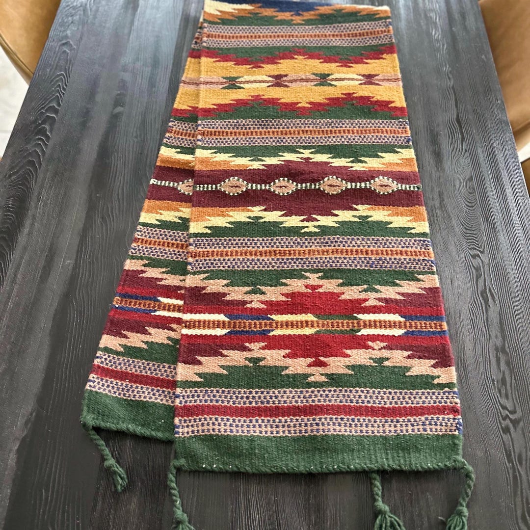 Unique Long Modern Aztec Table Runner Made Out of Wool in a Tribal ...