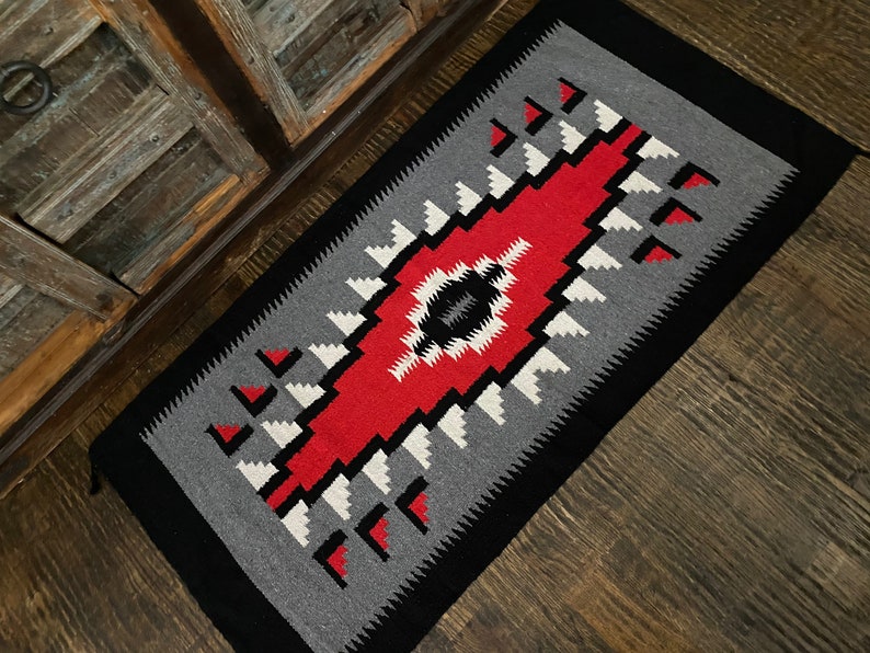 Black and Grey Aztec Rug Tribal Rug Southwestern Throw Rug | Etsy