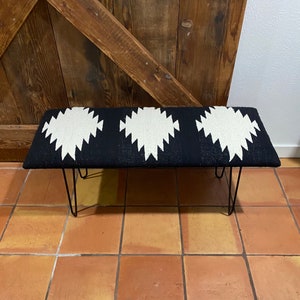 Black & White Aztec Upholstered Bench With Hairpin Legs: Dining Height ...