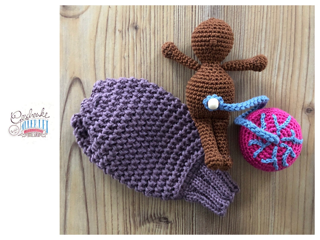 Crocheted Miniature Birth Set - Fetus in Dark Skin Tone, Placenta in ...