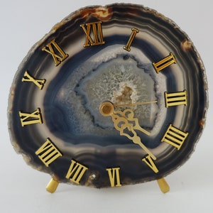 Agate Stone Clock, Wind up Mechanical, Desk Alarm Clock, Natural Geode ...