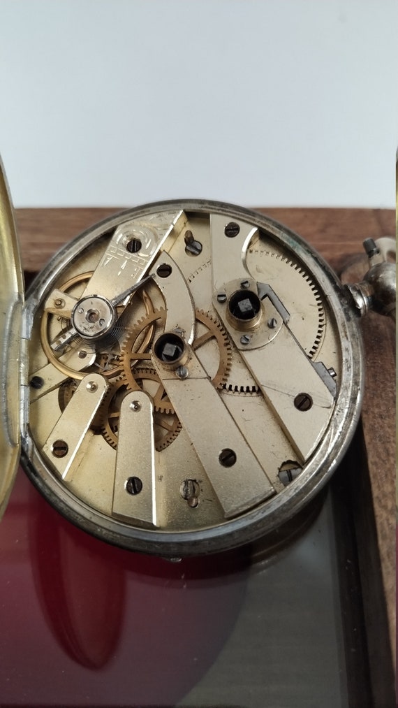 Antique pocket watch with wooden Watch Display Box - Gem