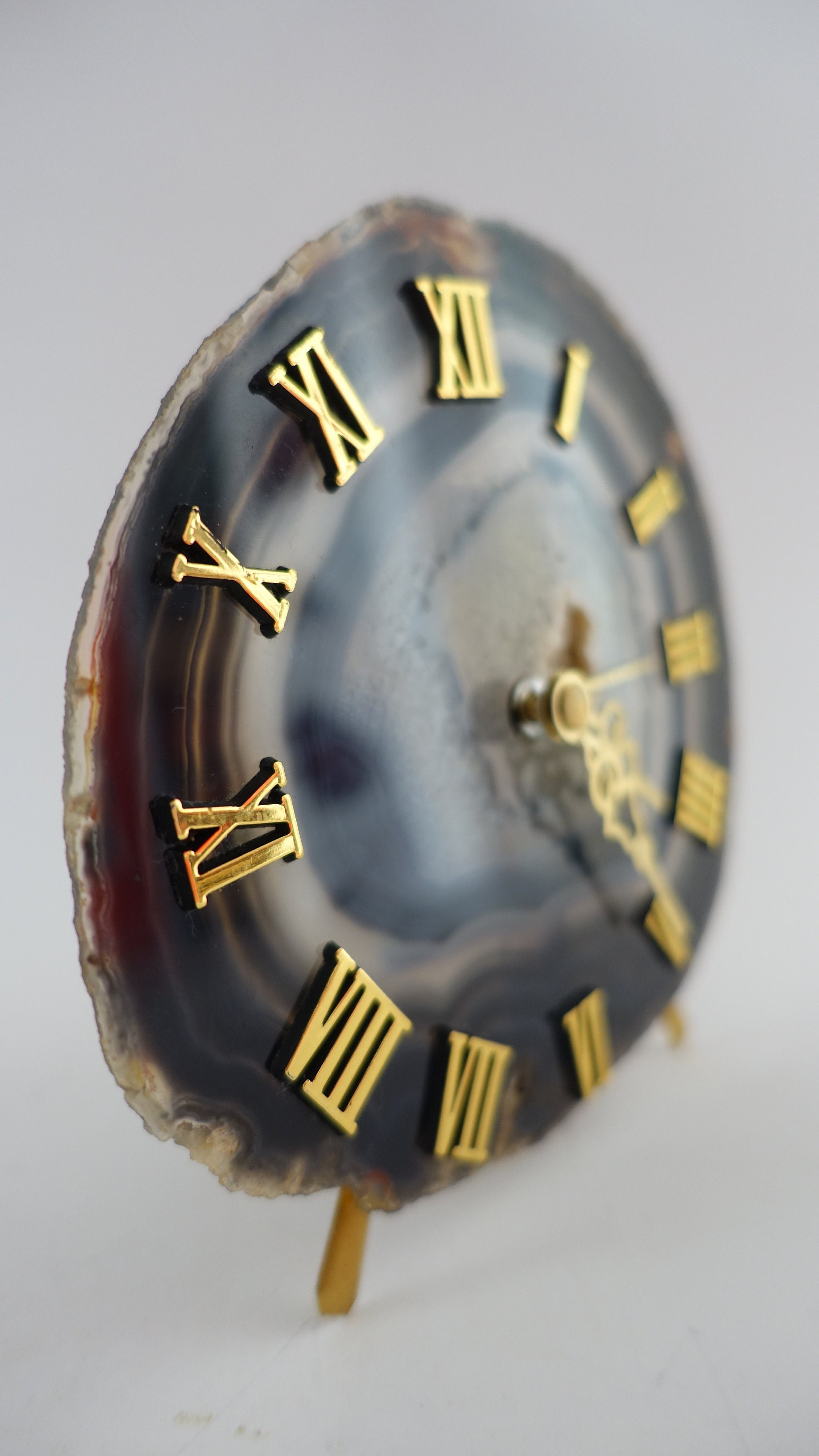 Agate Stone Clock, Wind up Mechanical, Desk Alarm Clock, Natural Geode ...