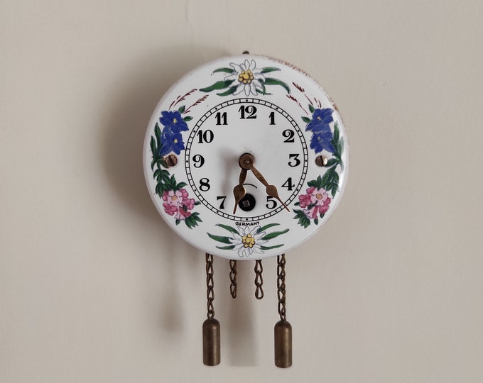 Vintage Mini German Wall Clock, Mechanical, Dial Porcelain, Key Wind ...