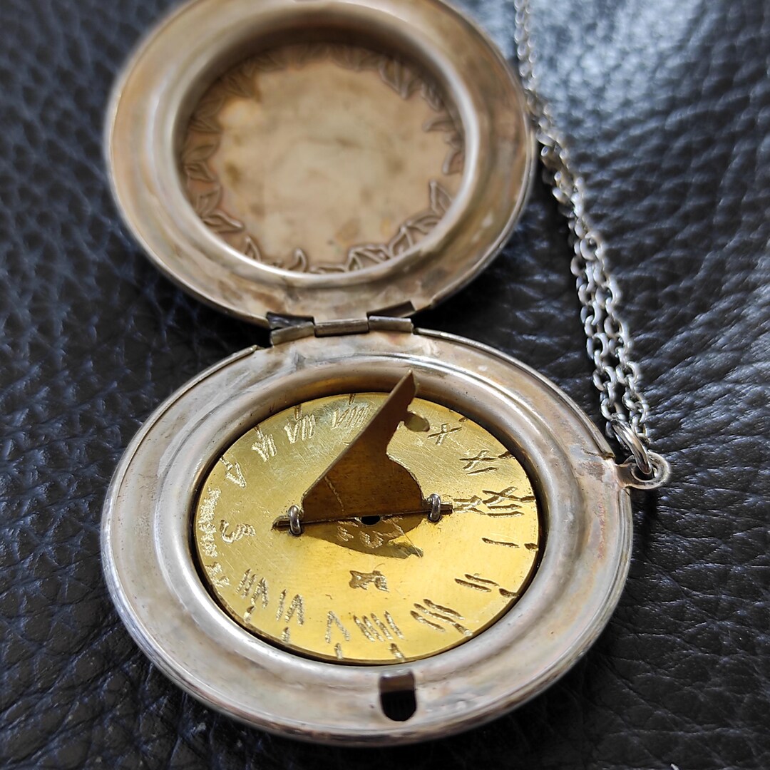 Vintage Sundial Locket Necklace Steampunk Timepiece Pendant - Etsy
