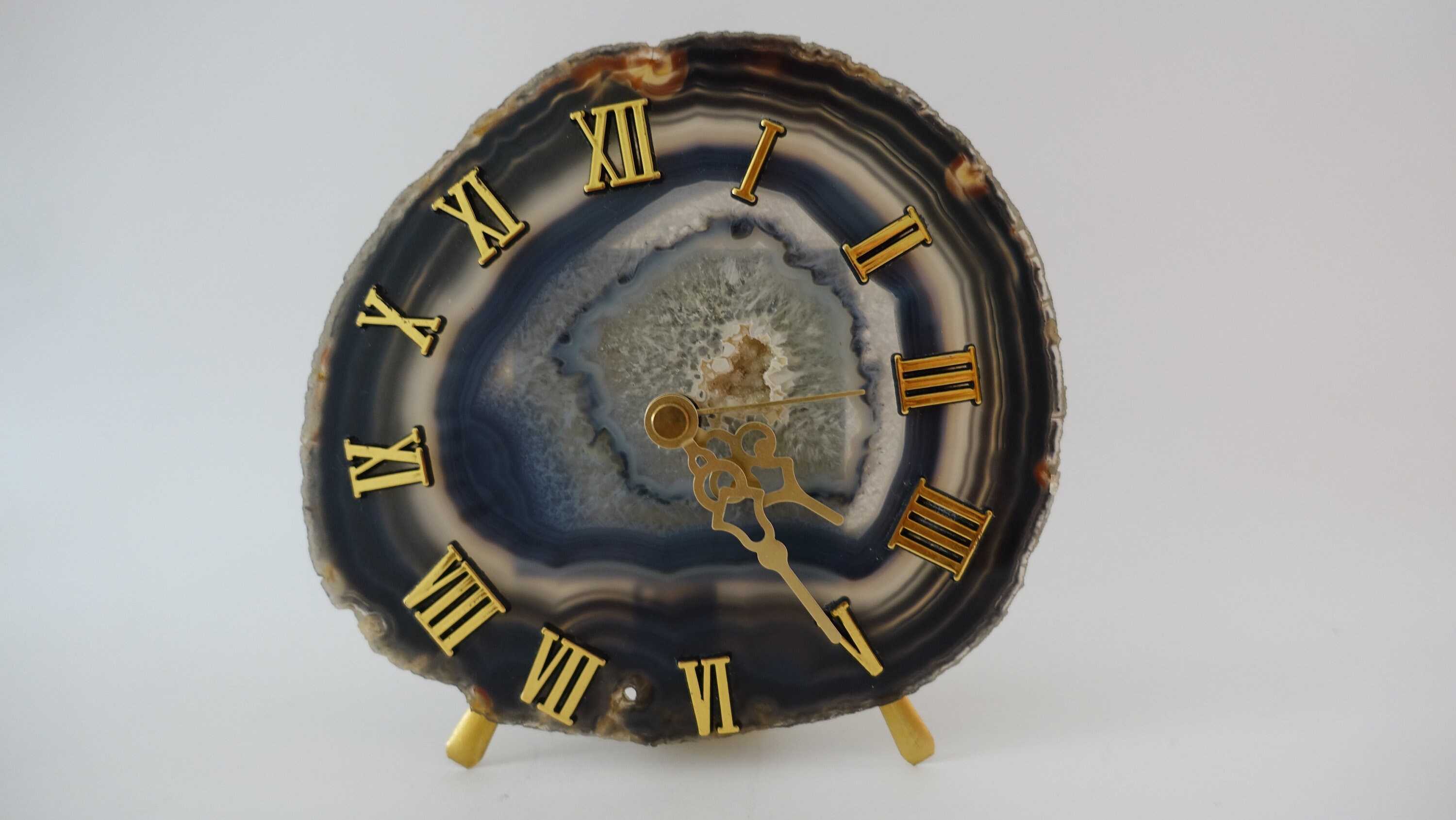 Agate Stone Clock, Wind up Mechanical, Desk Alarm Clock, Natural Geode ...