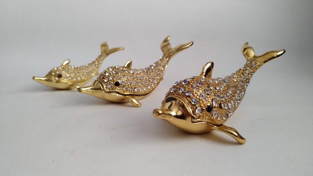 Dolpin Trinket Boxes, Gold Jewelry Boxes, Ring Holders, Enameled ...