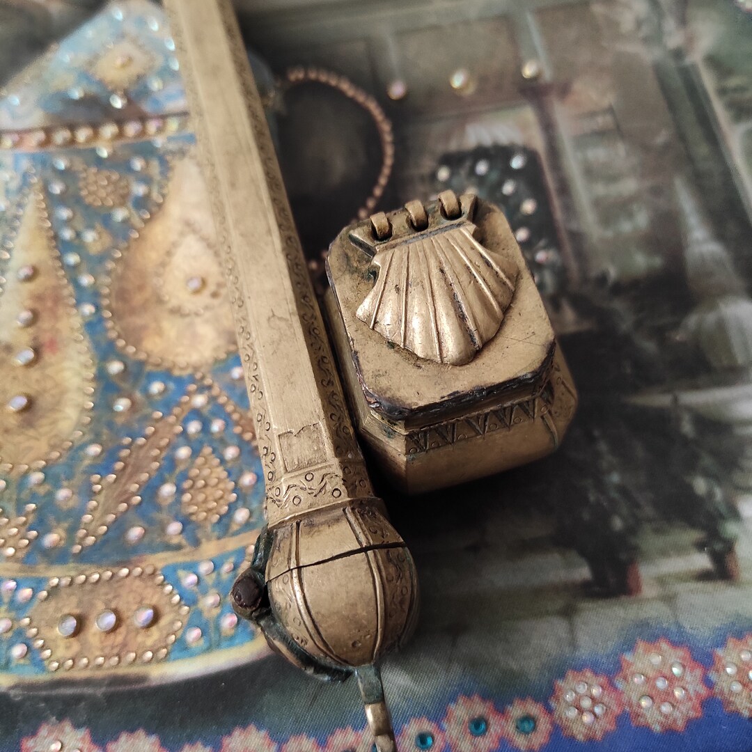 Brass Inkwell, Ottoman Empire Engraved Brass Travelling Scribe Set ...