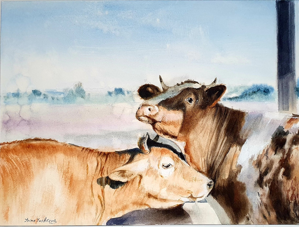 Pintura de vacas Arte original Highland Cow Wall Art Arte | Etsy