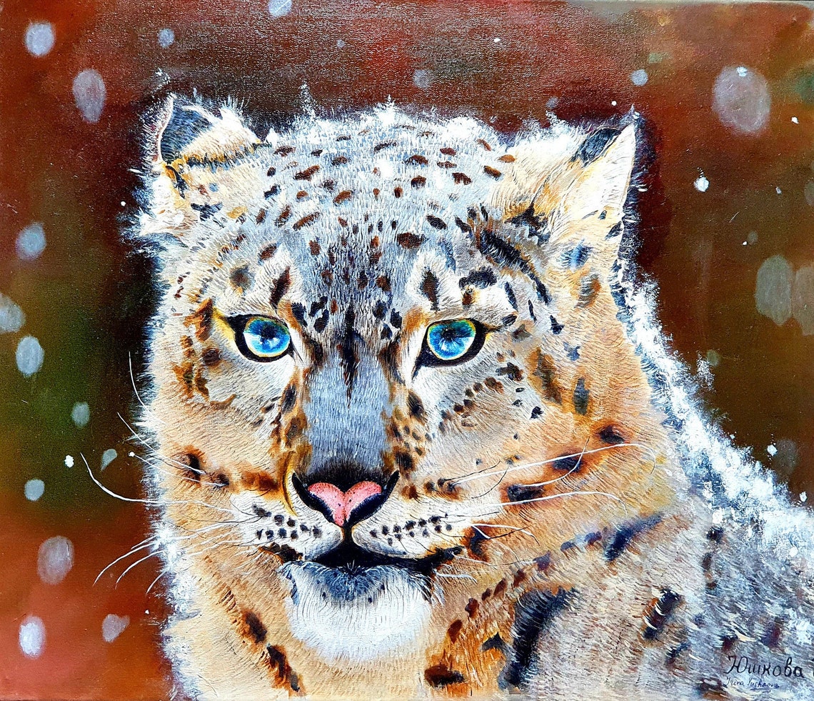 Snow Leopard Painting Original Art Oil Canvas Glacier | Etsy