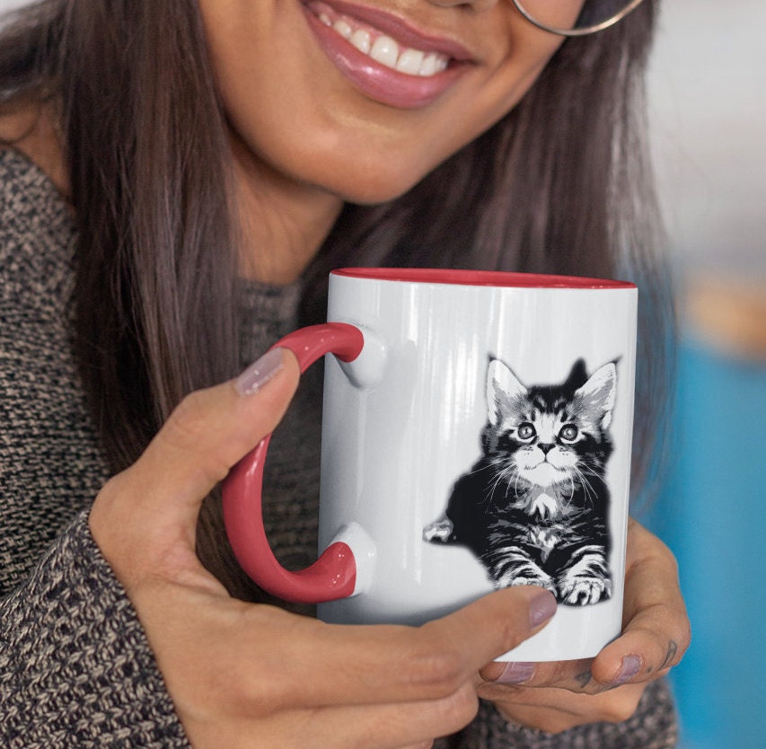 Cat Mug With Color Inside Cat Lovers Gift Valentines Gift - Etsy