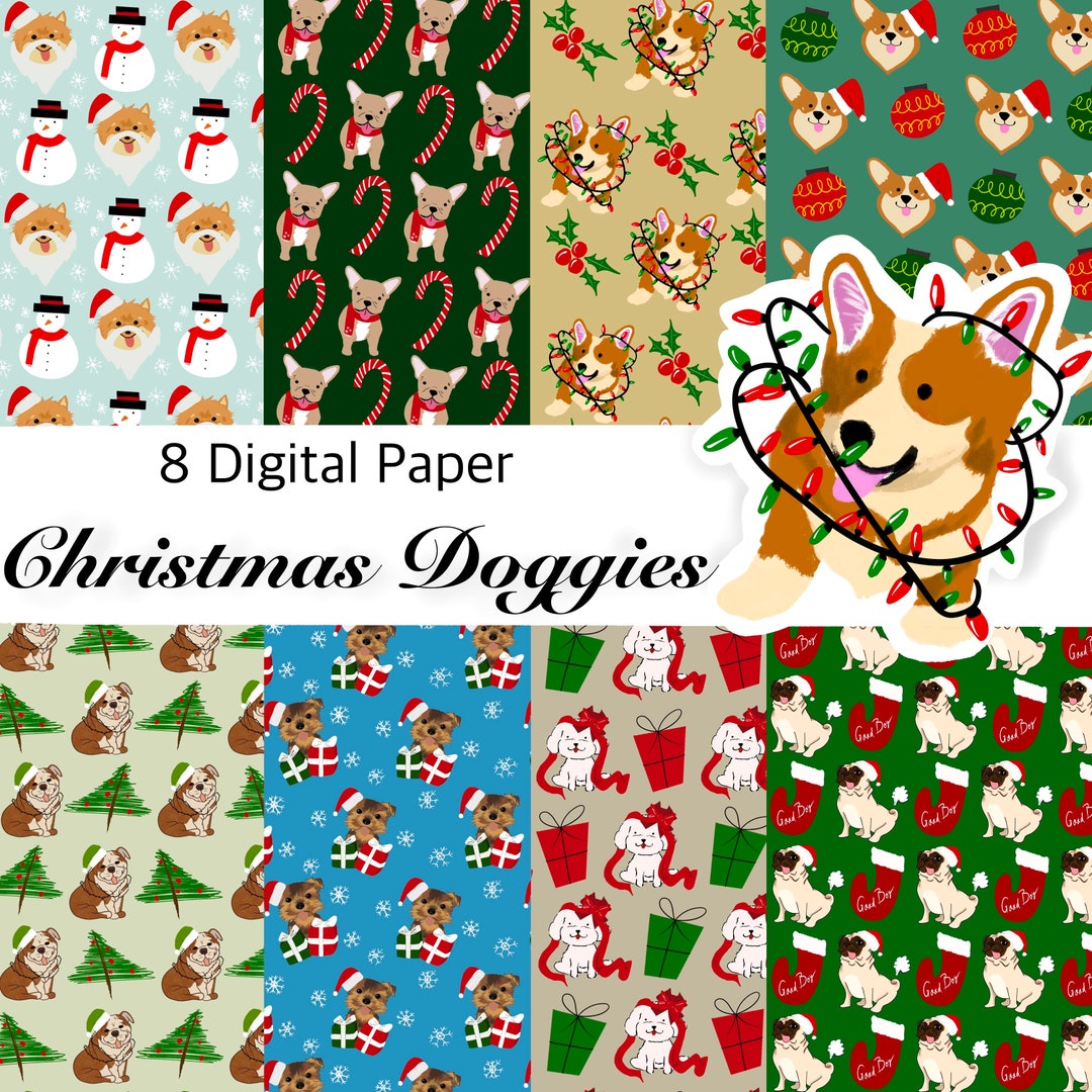 Christmas DOG Digital Paper, Digital Paper Pack, Seamless Backgrounds ...