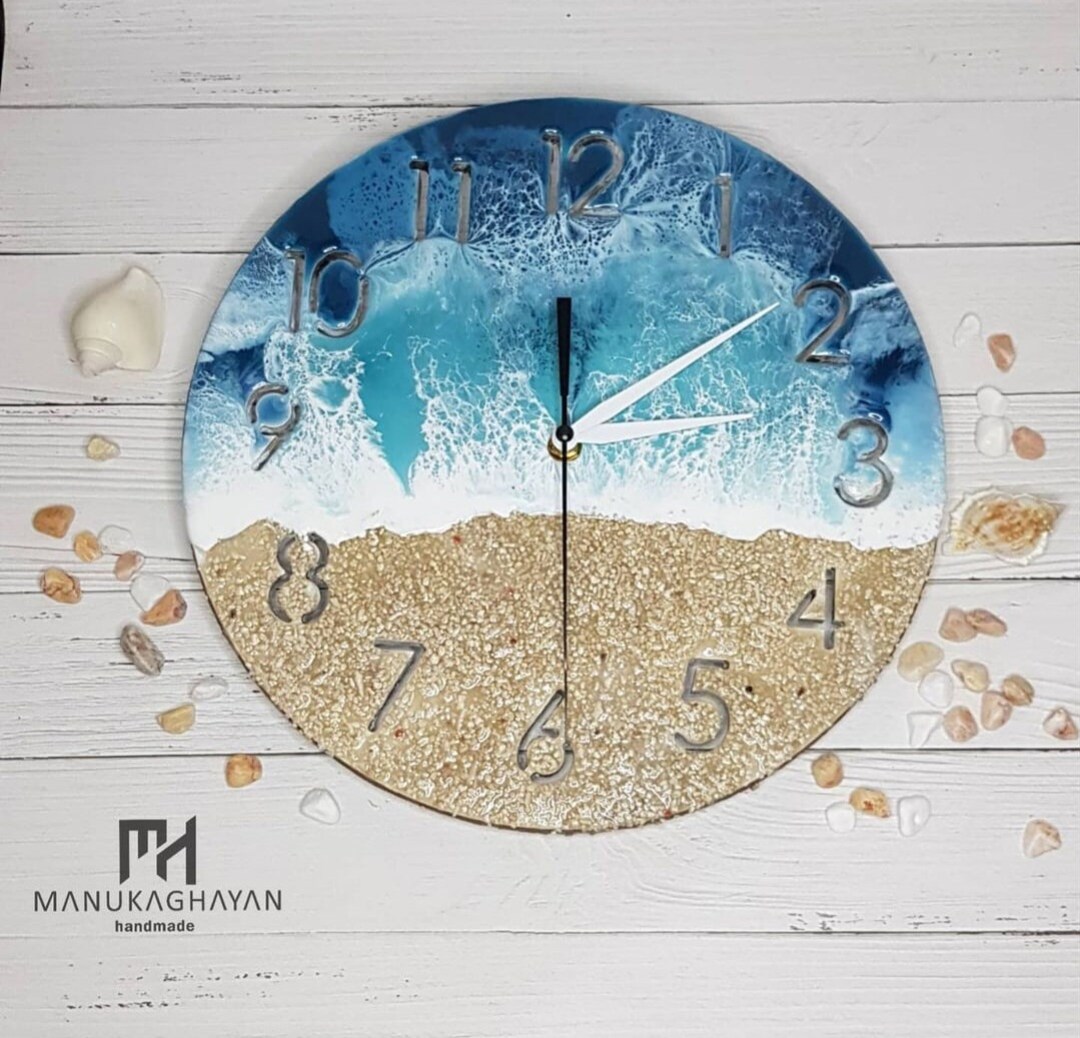 Blue Ocean Resin Art Wall Clock | Beach Themed Ocean Clock | Nautical ...