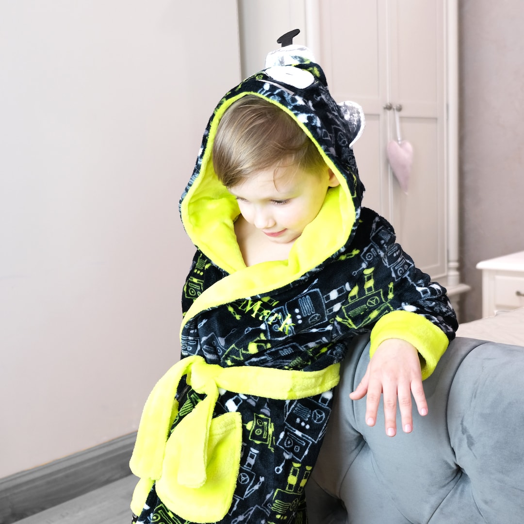 Personalised Robot Kids Hooded Dressing Gown Embroidered Dressing Gown ...