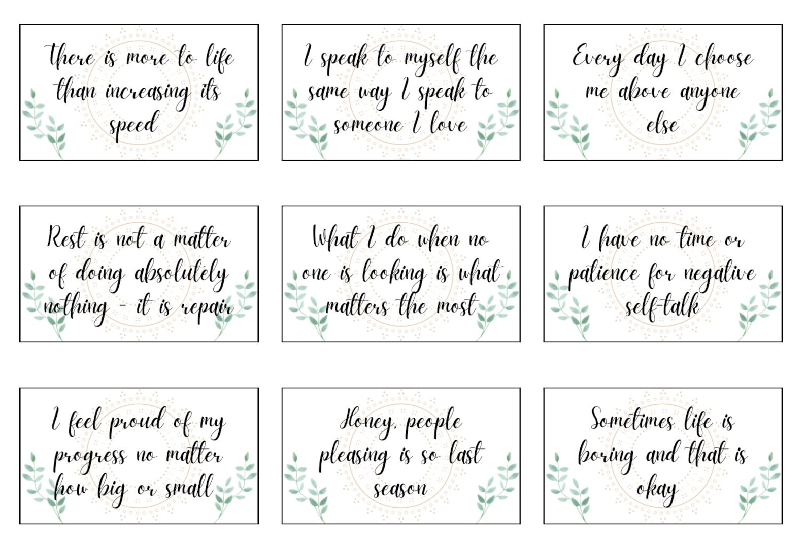 Self care printable cards Daily Affirmations Self love | Etsy