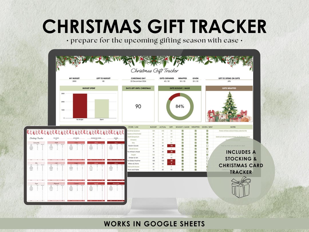 Christmas Gift Tracker Google Sheets Gift Planner Spreadsheet Holiday ...