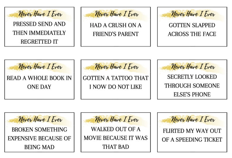 Printable Never Have I Ever Cards