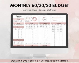 50/30/20 Annual Budget Template Google Sheets Budget Spreadsheet Monthly Budget Tracker Savings ...
