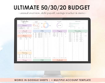 50/30/20 Monthly Budget Spreadsheet Template for Google Sheets & Excel ...