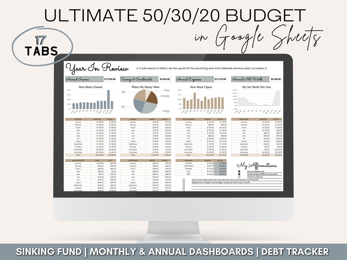 50/30/20 Annual Budget Template Google Sheets Budget - Etsy