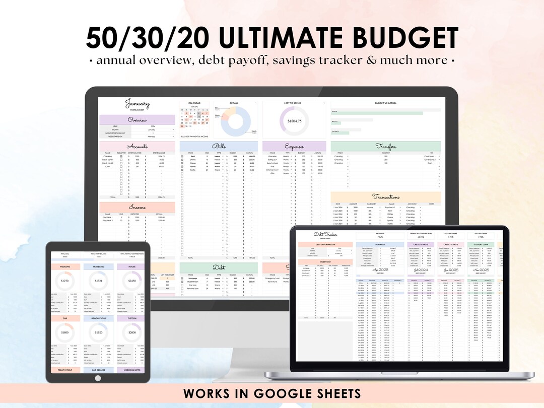 50 30 20 Budget Spreadsheet Google Sheets Budget Planner Monthly Budget ...