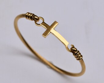Gold Cross Bangle | Etsy