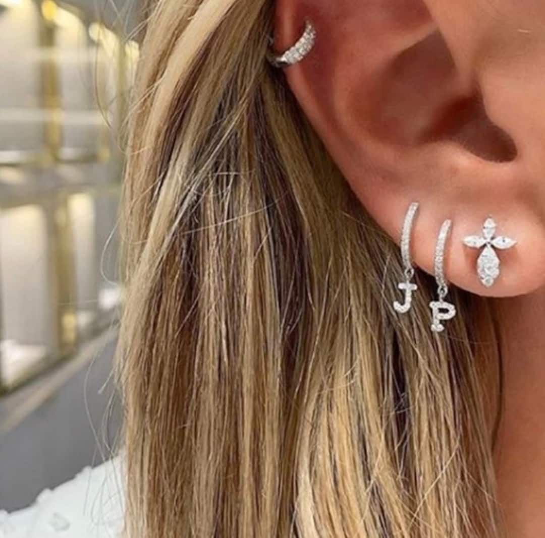 Initial Hoop Earrings,letter CZ Hoop Earrings,personalized Hoop ...