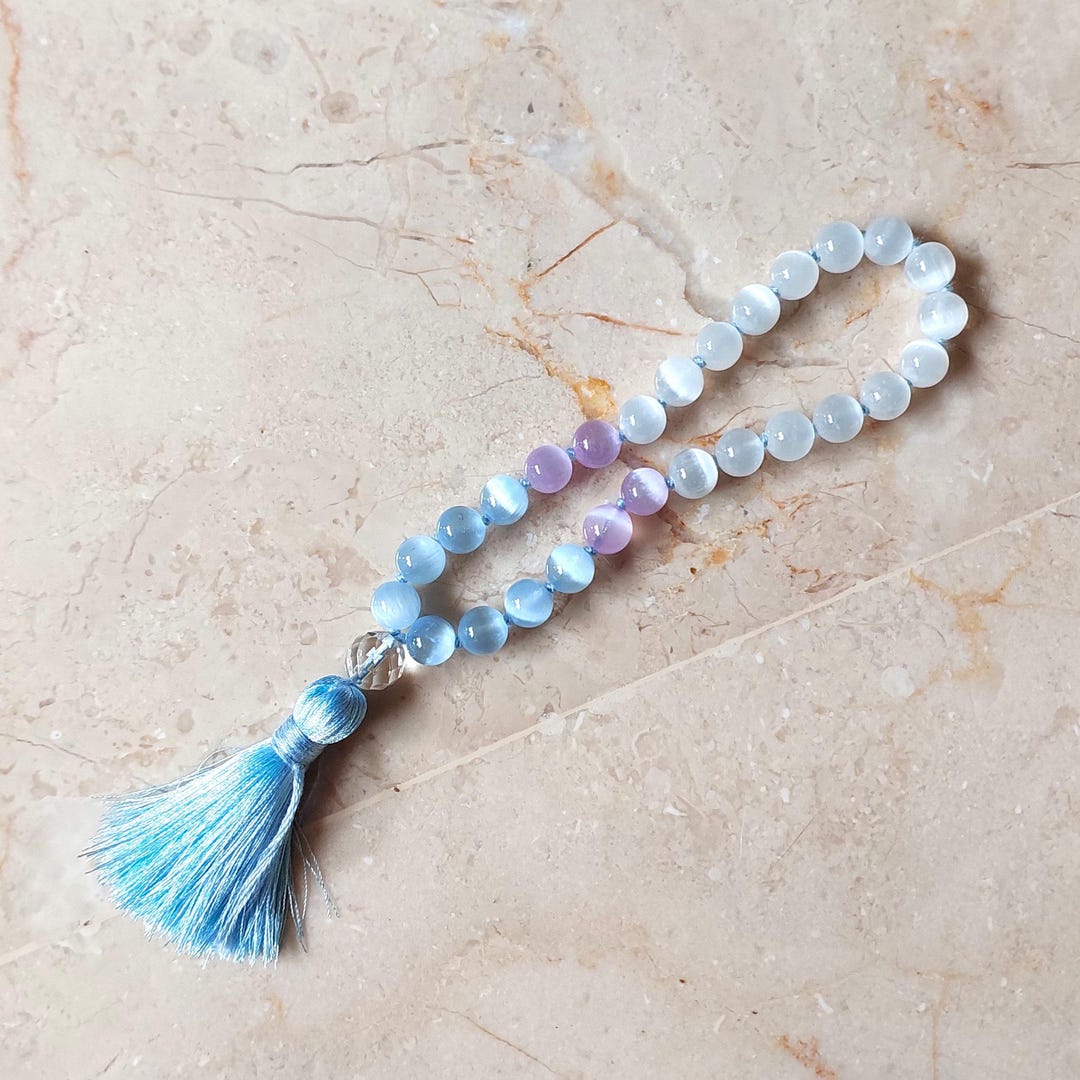Mini Mala, Wrist Mala, 27-bead Pocket Mala, Selenite Beads for ...